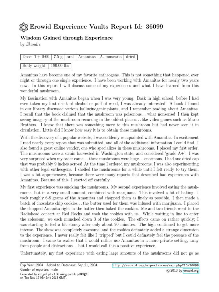 Erowid Experience Vaults Report Id: 36099: Wisdom Gained Through ...