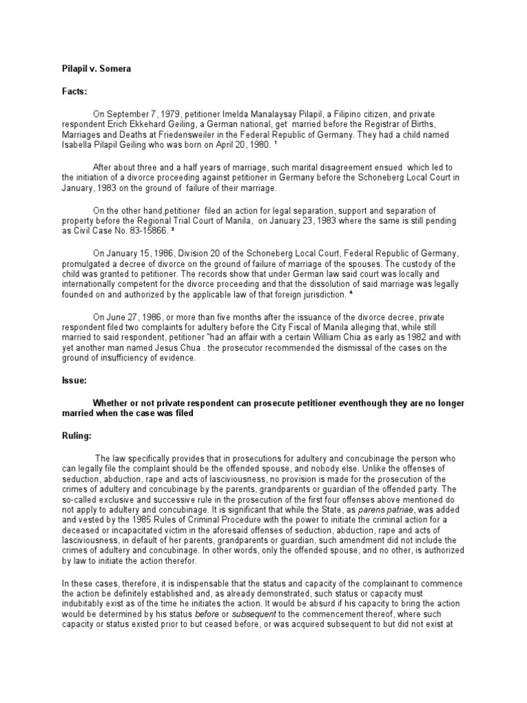 Pilapil v. Somera Case Digest | PDF | Criminal Law | Virtue