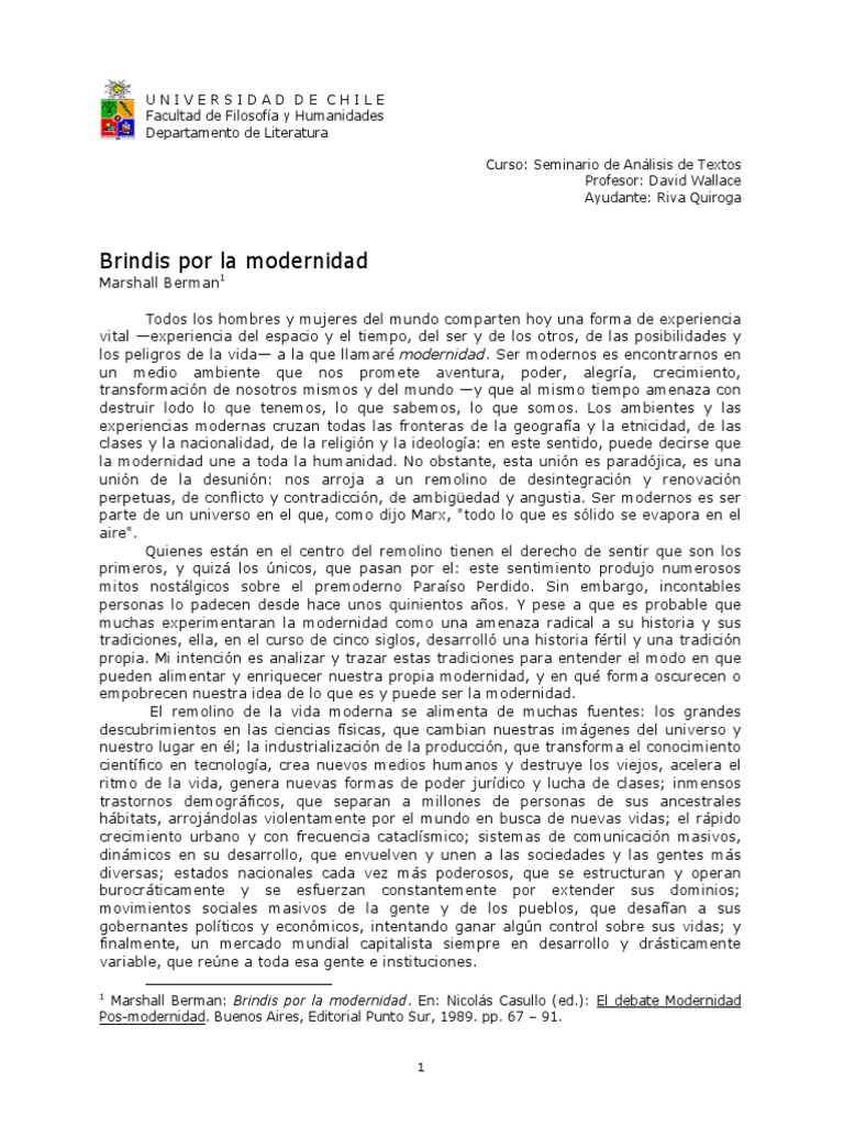 Brindis Por La Modernidad. Marshall Berman | PDF | Friedrich Nietzsche ...