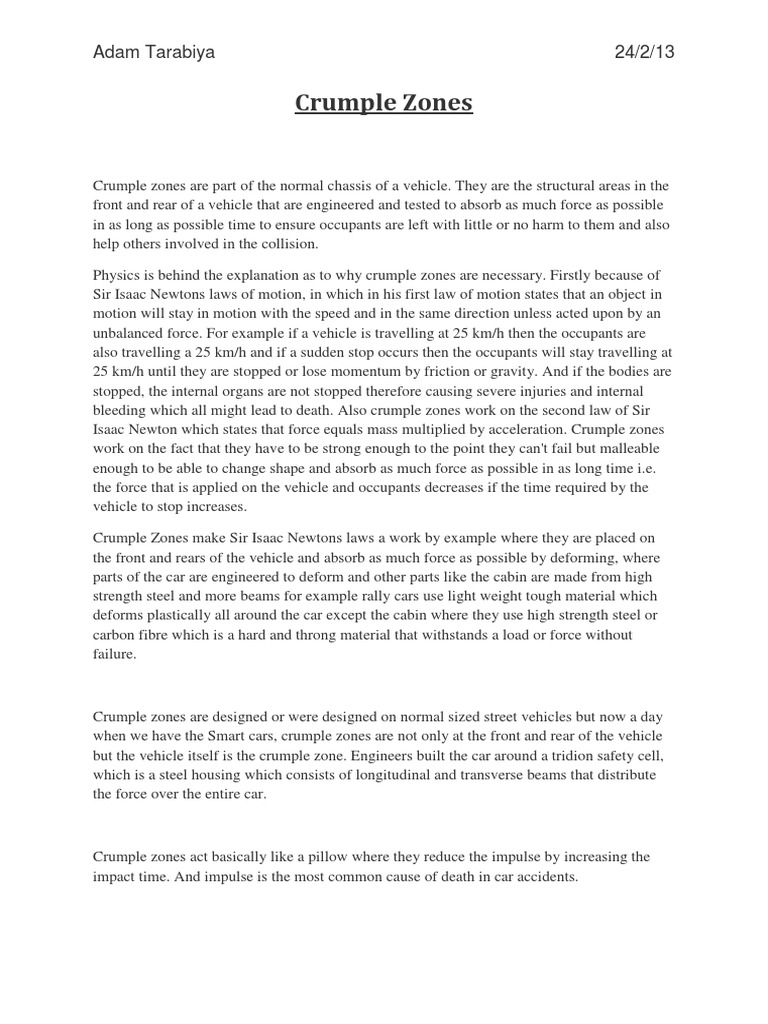 Crumple Zones | PDF | Newton's Laws Of Motion | Force