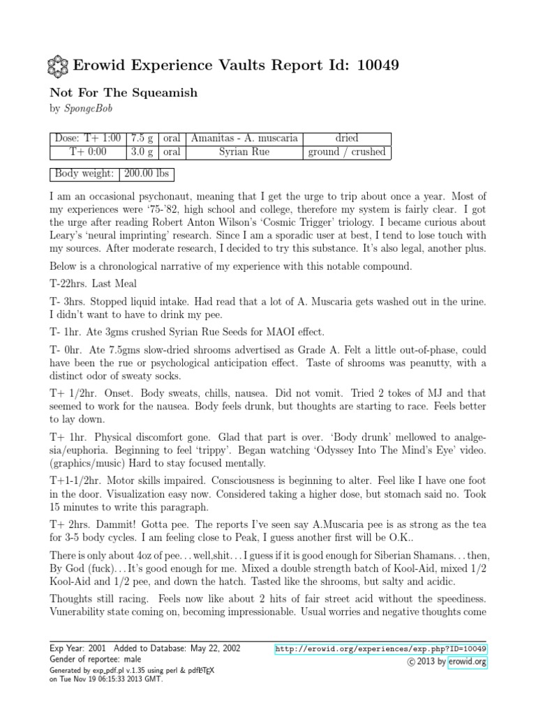 Erowid Experience Vaults Report Id: 10049: Not For The Squeamish | PDF ...