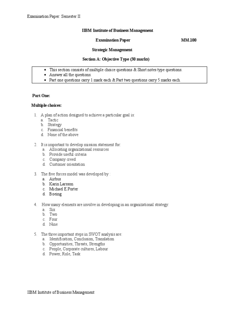 Examination Paper _Strategic Management We are providing Case Study Answers, Assignment ...