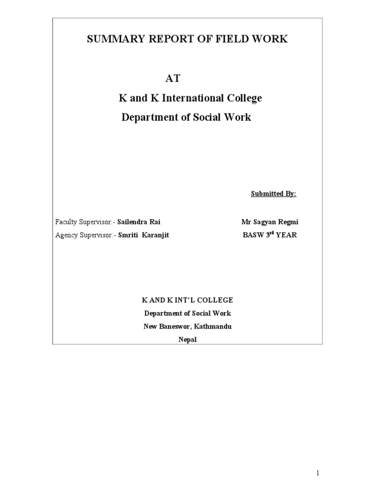Summary Report of Field Work | PDF | Social Work | Behavior Modification