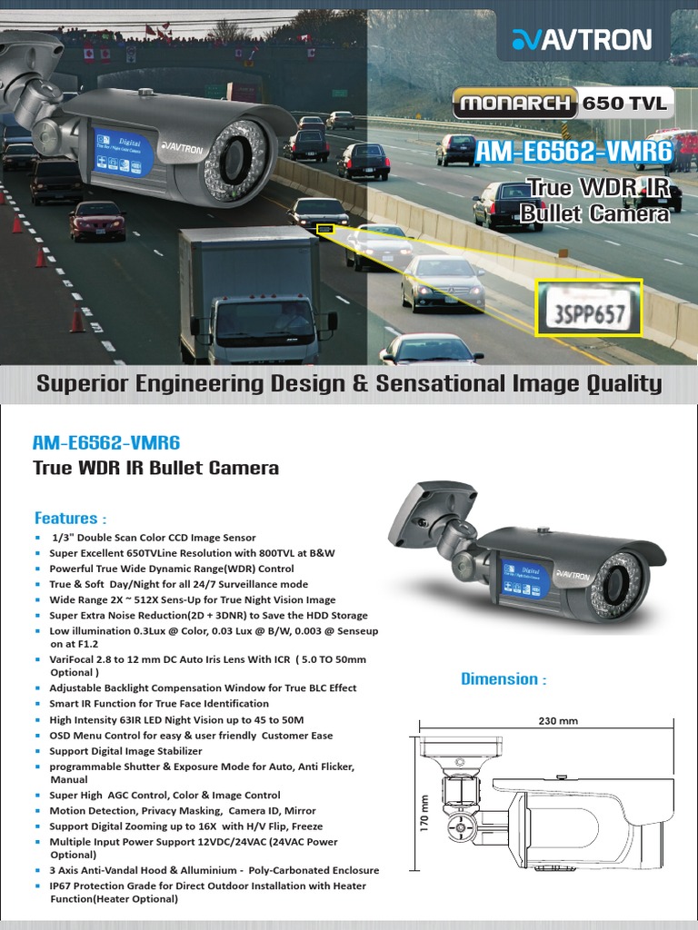 AVtron IR Bullet CCTV Camera AM-E6562-VMR6 | PDF | Camera | Infrared