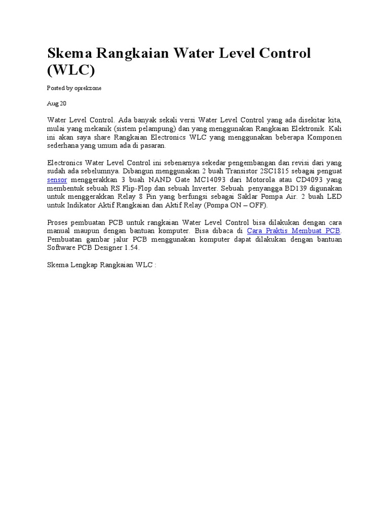 Skema Rangkaian Water Level Control | PDF