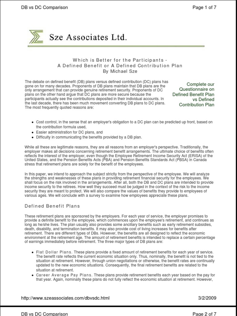 DB Vs DC Comparison | PDF | Pension | Retirement