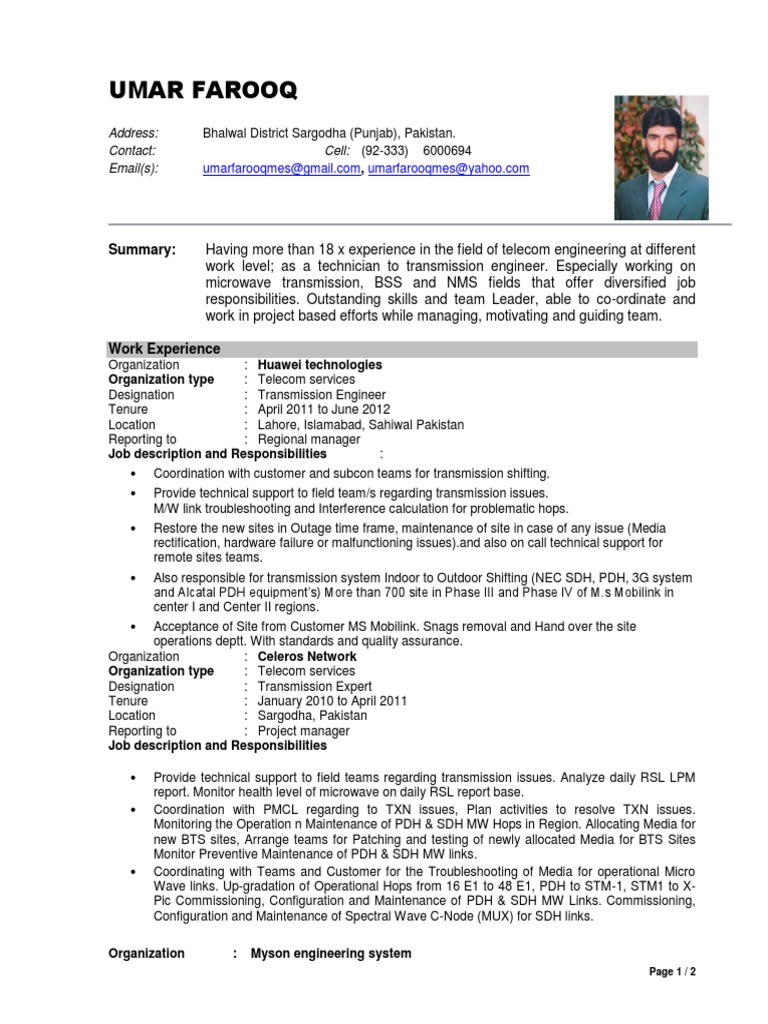 Umar Farooq CV | PDF | Technical Support | Electronics