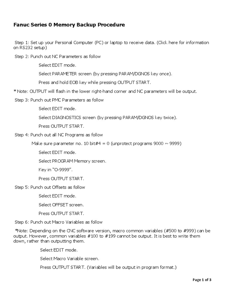 Fanuc 0 Series Backup Restore Procedure | PDF | Parameter (Computer Programming) | Subroutine