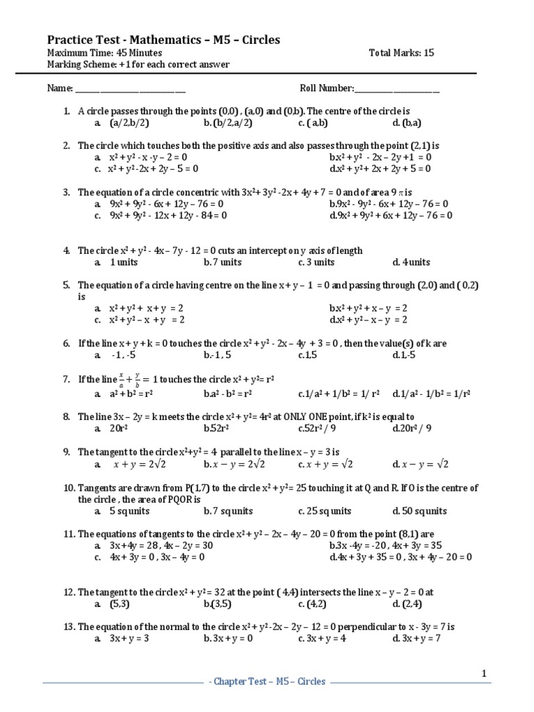 Geometry Circles Chapter Test | PDF | Circle | Tangent
