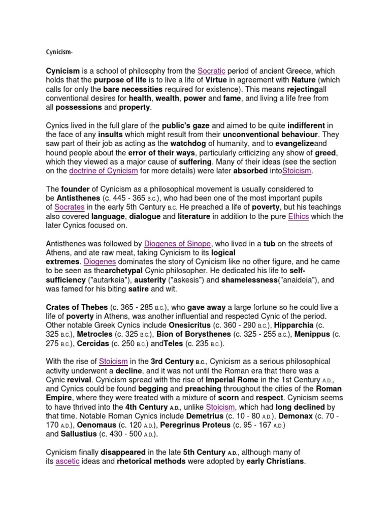 Ancient Greek Cynicism philosophy school | PDF | Roman Era Philosophy ...