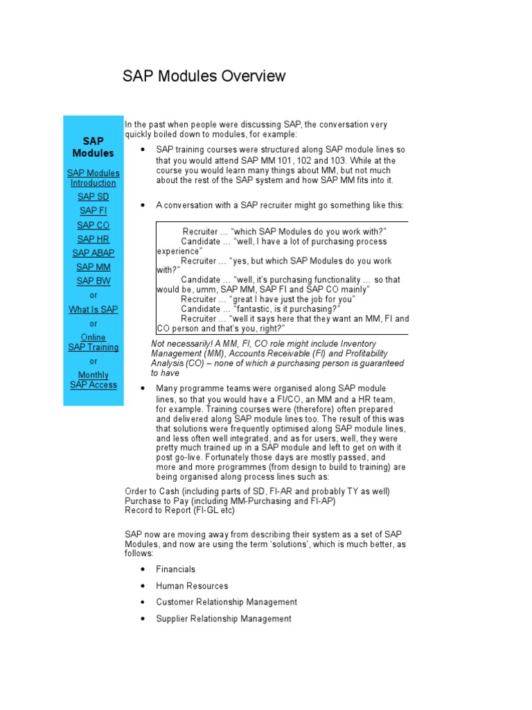 SAP Modules Overview | PDF | Business Economics | Information Technology