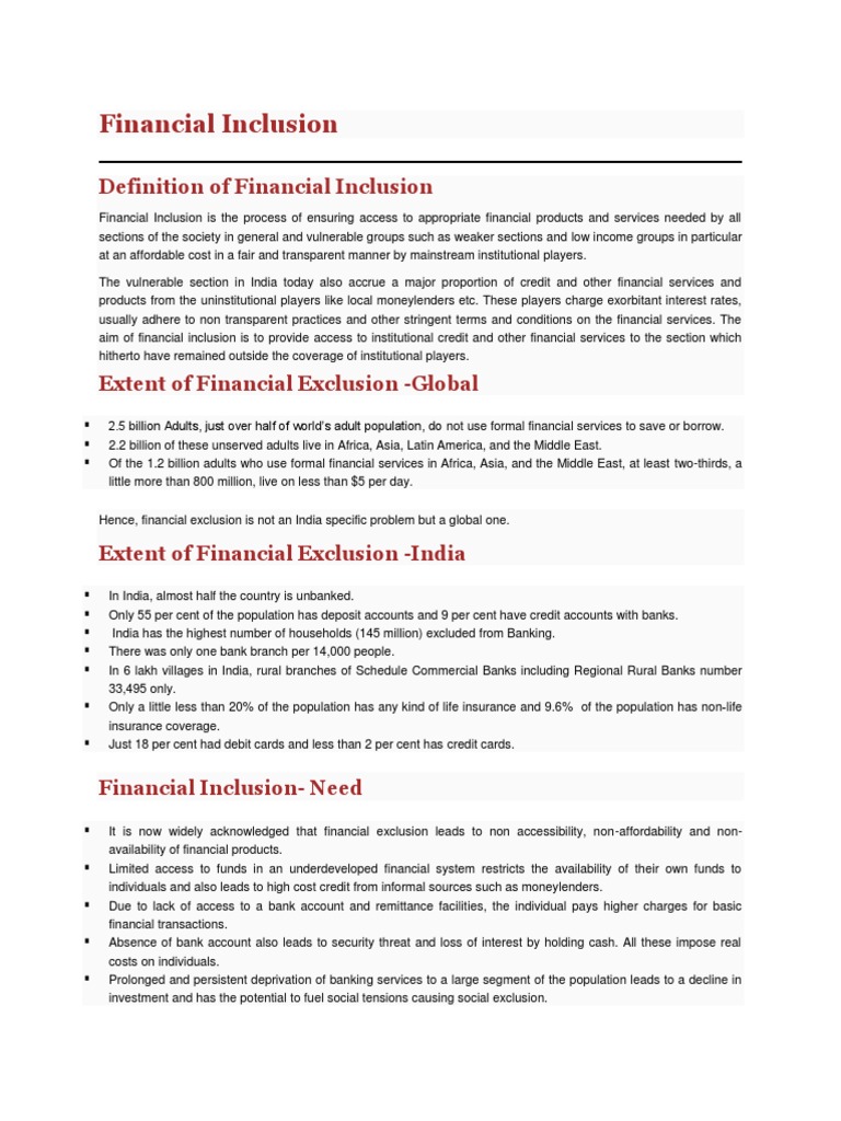 Definition of Financial Inclusion | PDF | Financial Inclusion | Social ...