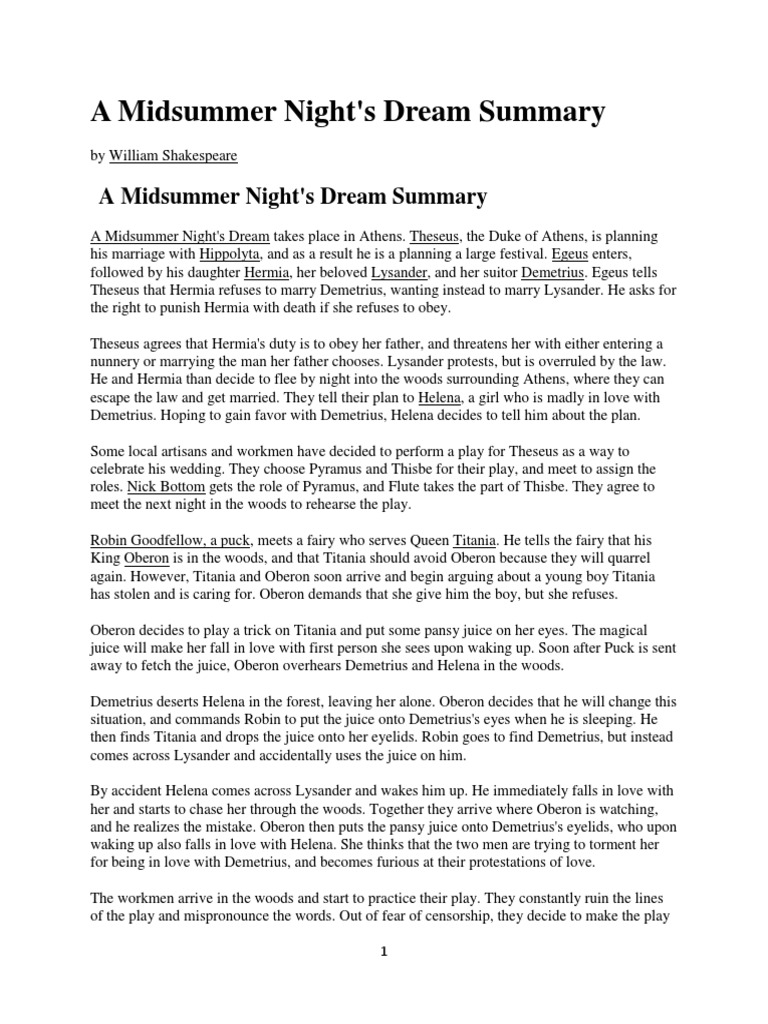 A Midsummer Night's Dream Summary | PDF | A Midsummer Night's Dream ...