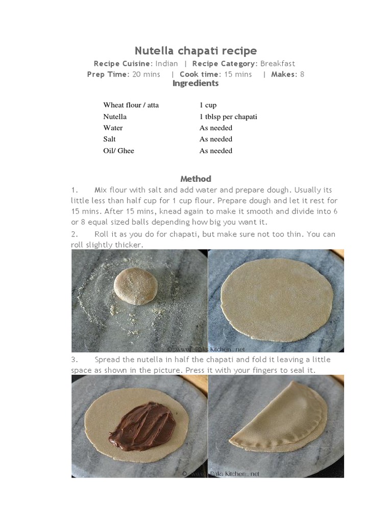 Nutella Chapati Recipe | PDF | Foods | Food And Drink Preparation