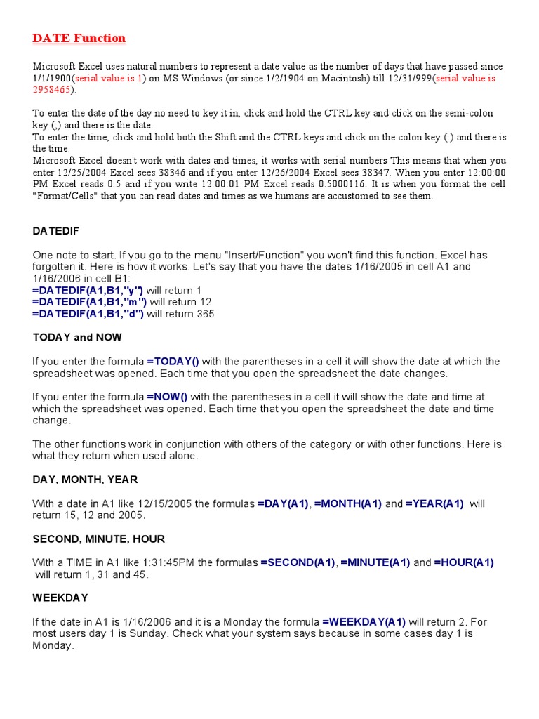 Date and Time Functions in Excel: DATEDIF, NOW, TODAY, WEEKDAY ...