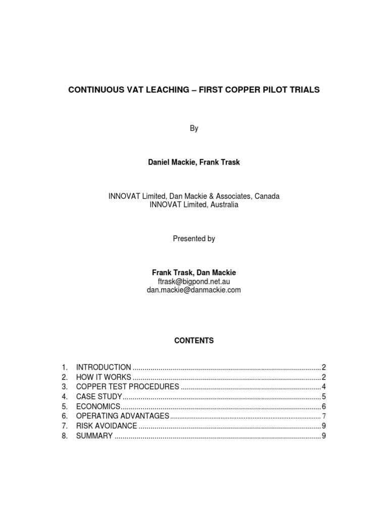 Continuous Vat Leaching for Copper | PDF | Copper | Mining