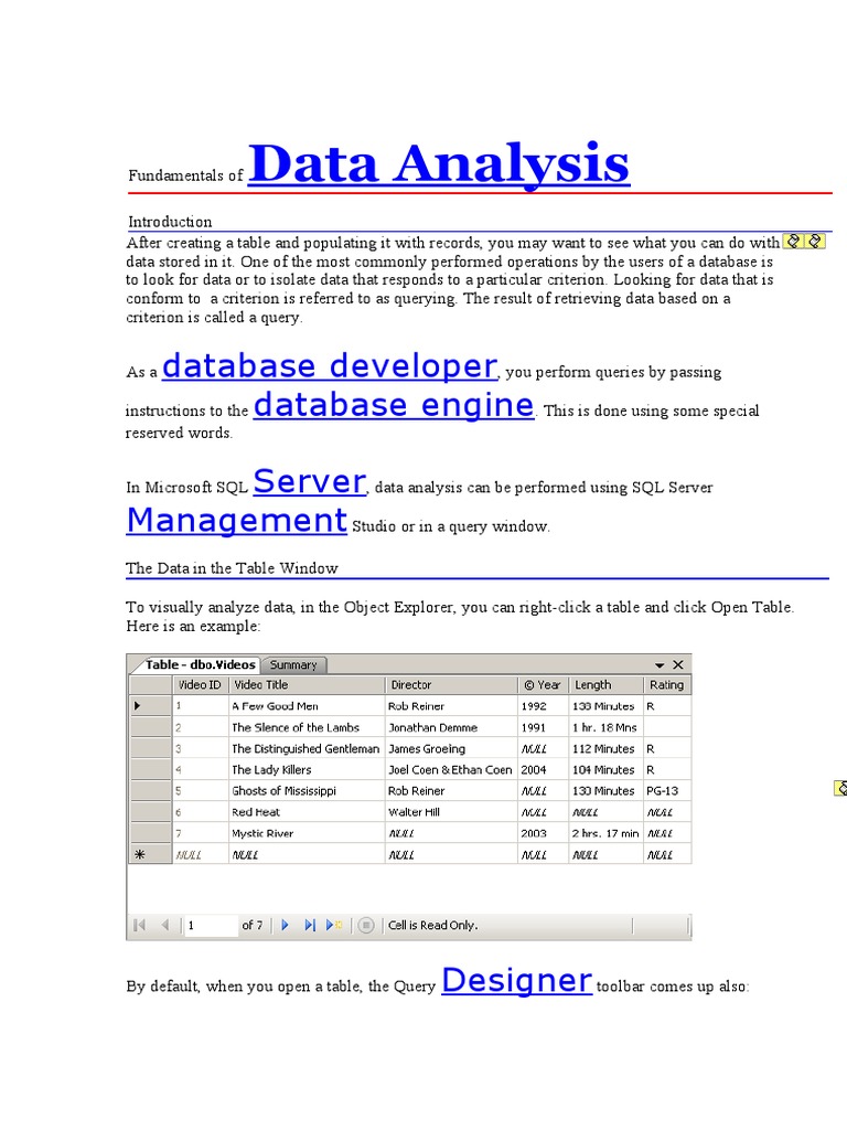 Fundamentals of Data Analysis (Access) | PDF | Microsoft Sql Server | Databases
