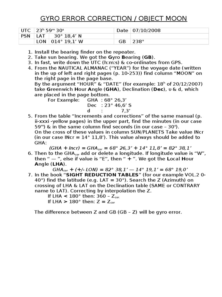 Gyro Error Calculation Using The Moon | PDF