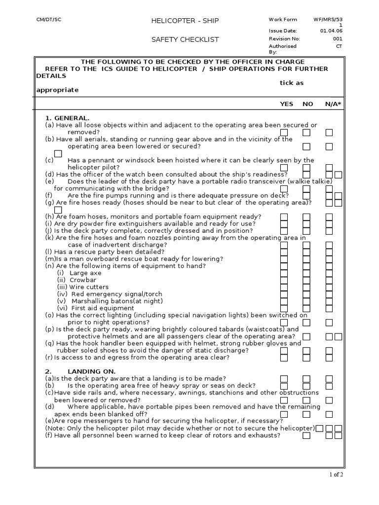 Ship Helicopter Checklist | Oil Tanker | Ships