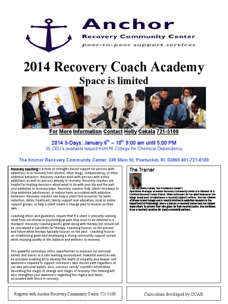 Anchor Recovery Coach Academy Flyer January 2014 | PDF | Substance ...