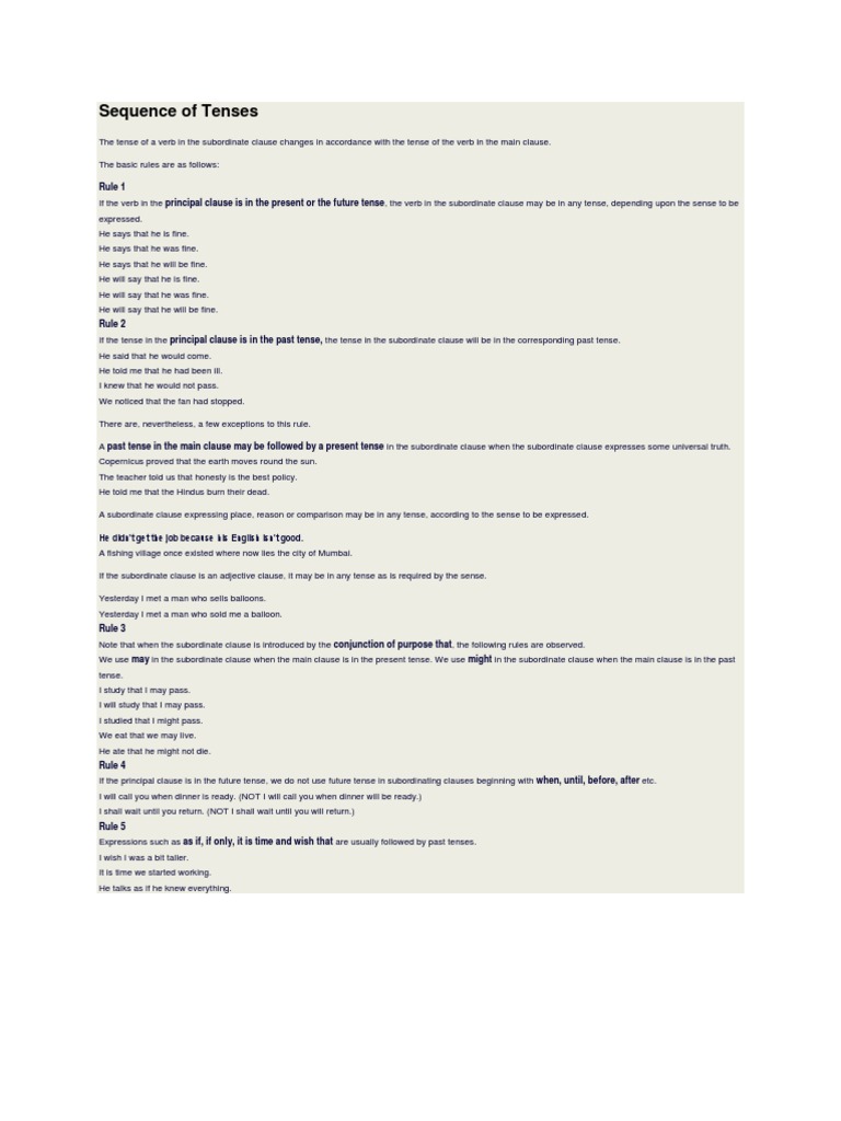 Sequence of English Tenses | PDF | Grammatical Tense | Verb