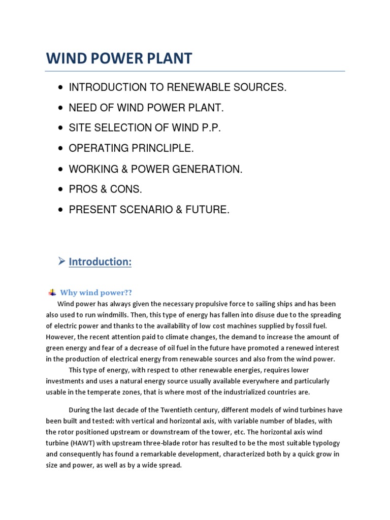 Wind Power Plant | PDF | Wind Turbine | Wind Power