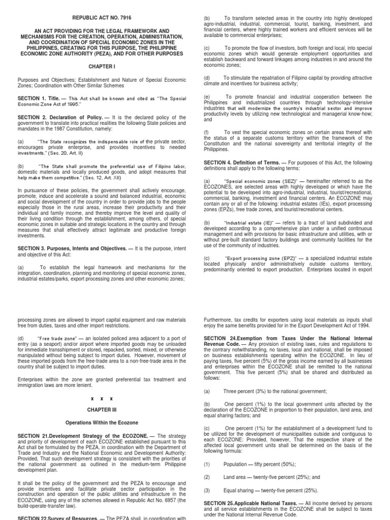 Ra 7916 | PDF | Taxes | Banks