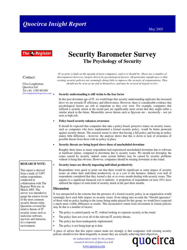 Security Barometer Survey: Quocirca Insight Report | PDF | Computer ...