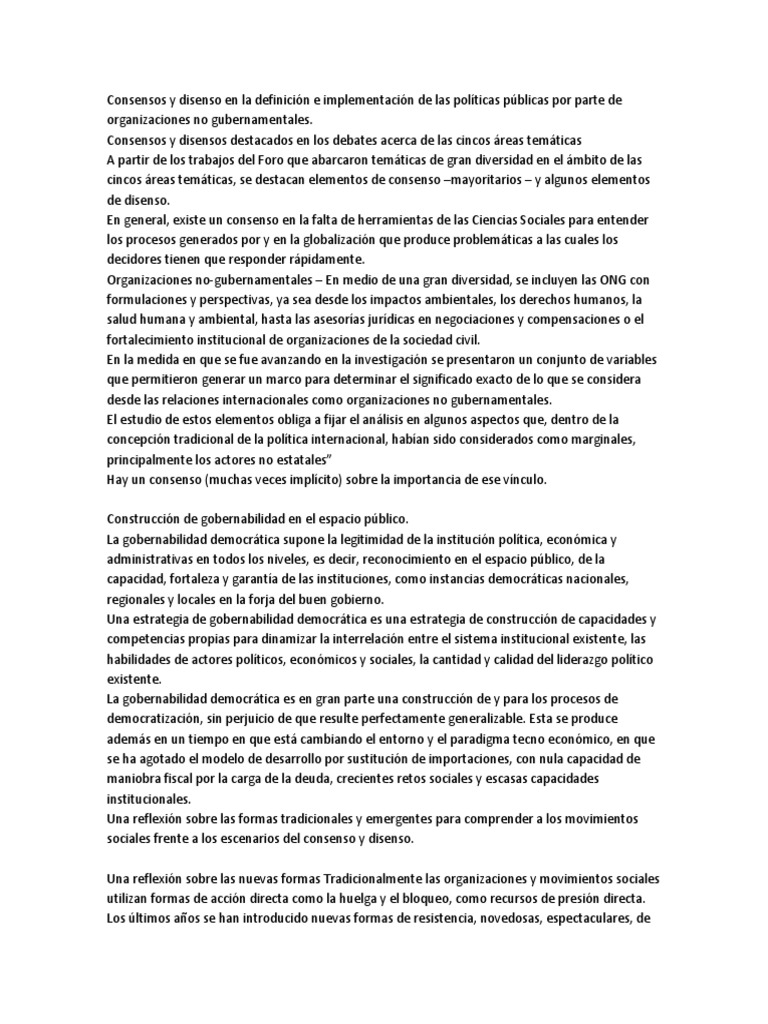 Consensos y Disenso en La Definición e Implementación de Las Políticas ...