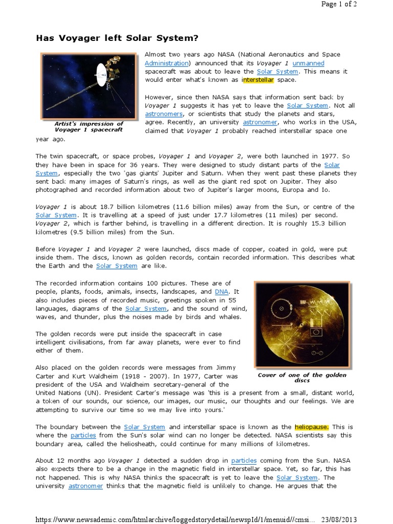 Has Voyager Left Solar System? | PDF | Solar System | Jupiter