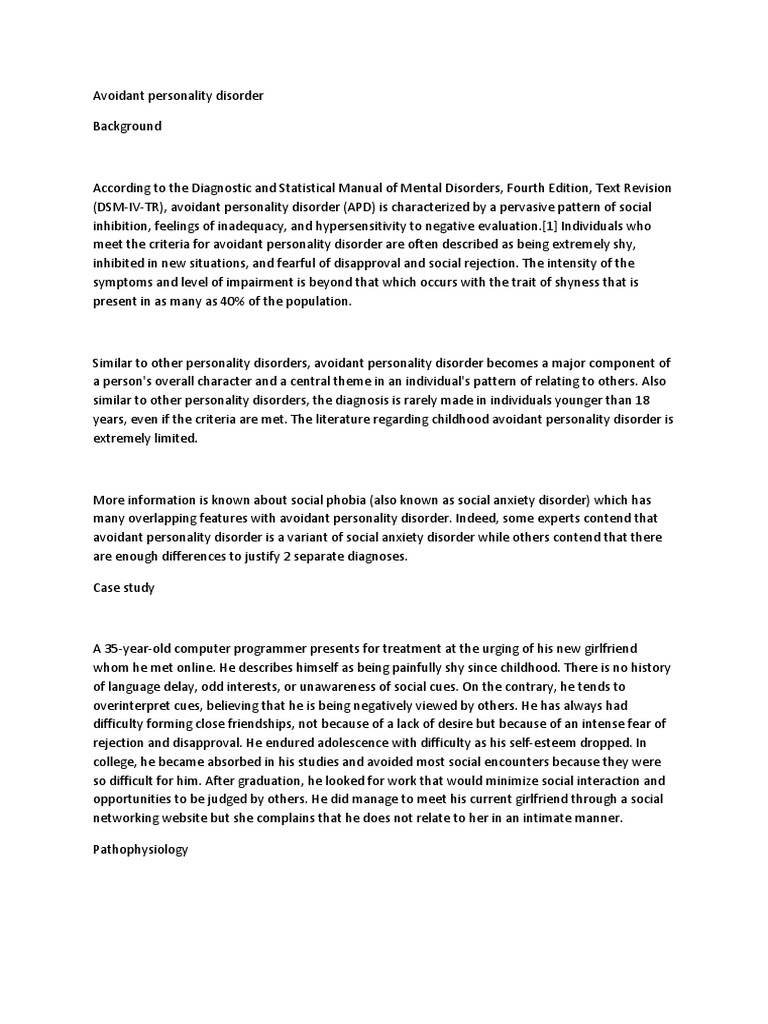 Avoidant Personality Disorder | PDF