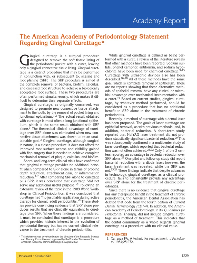 Academy Report: The American Academy of Periodontology Statement ...