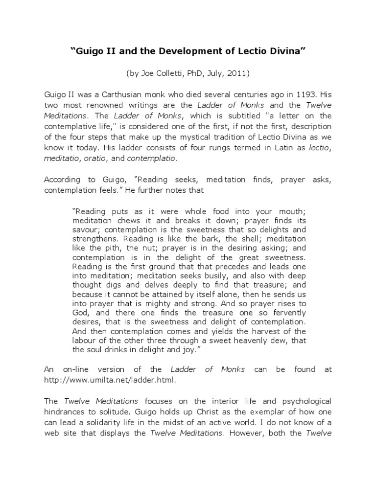 Guigo II and The Development of Lectio Divina For Web Site Article ...