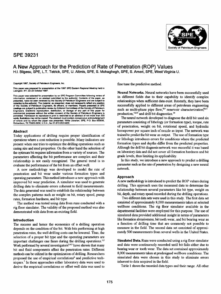 A New Approach For The Prediction of Rate of Penetration (ROP) Values | PDF | Drilling Rig ...