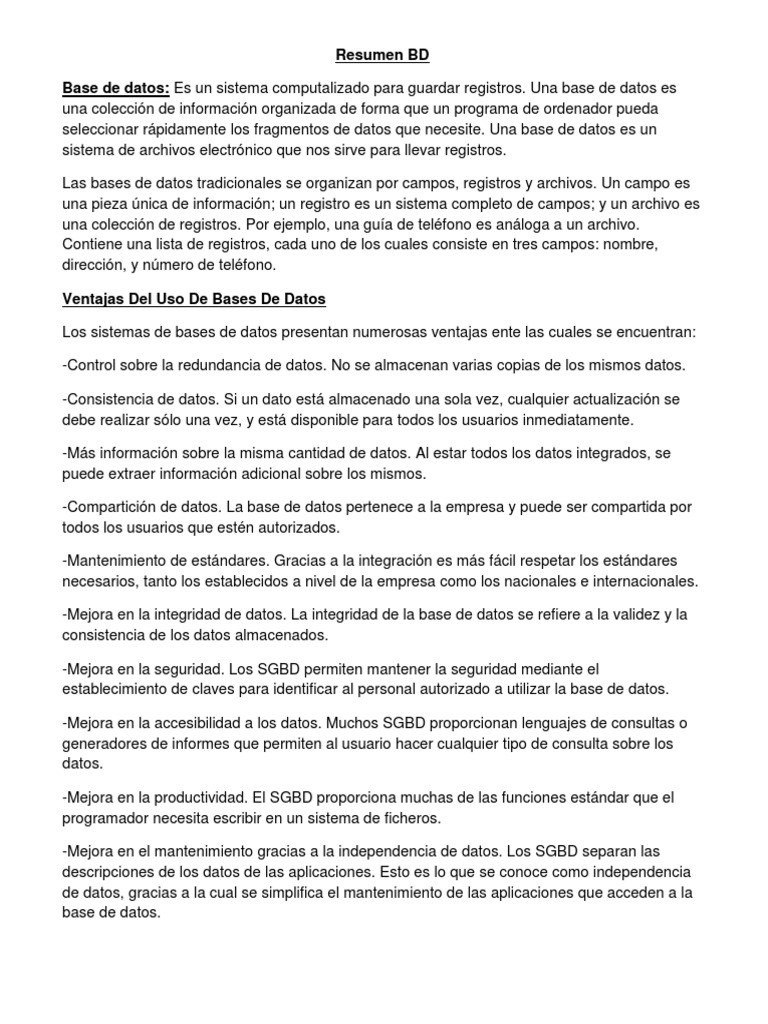 Resumen Base de Datos | PDF | Aplicación web | Modelo cliente-servidor