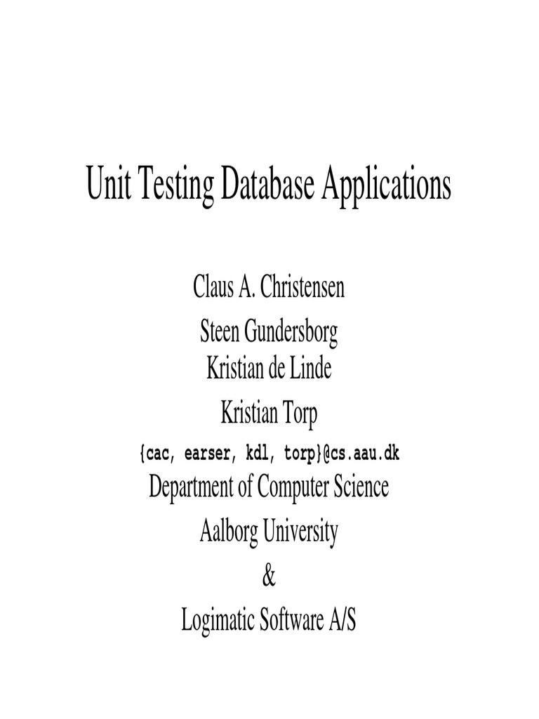 Unit Testing Database Applications | PDF | Unit Testing | Application ...