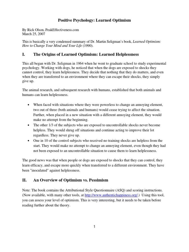 Learnjhhed Optimism Summary | PDF | Optimism | Pessimism