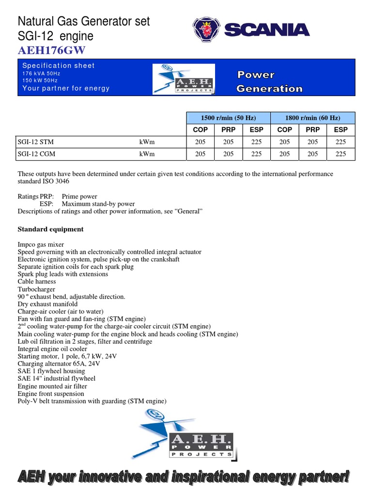 Technical Specifications Scania 176 Kva Natural Gas | Download Free PDF ...