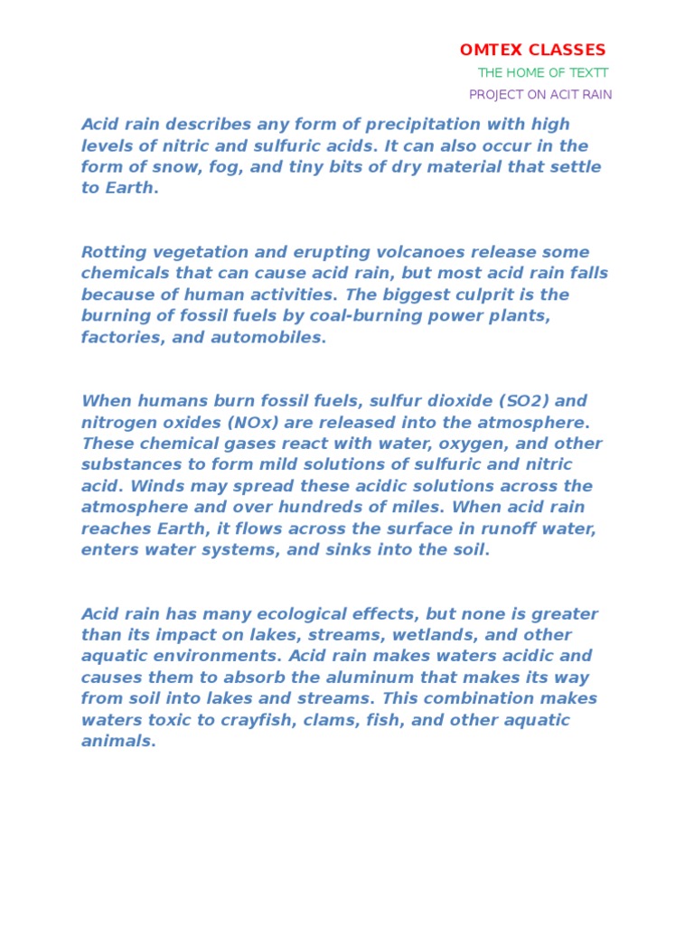 Project On Acid Rain | PDF | Sulfur Dioxide | Nature