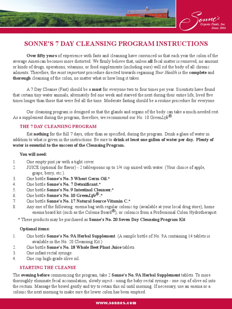 Cleansing & Maintenance 7 Day Cleansing Program Instructions | PDF ...