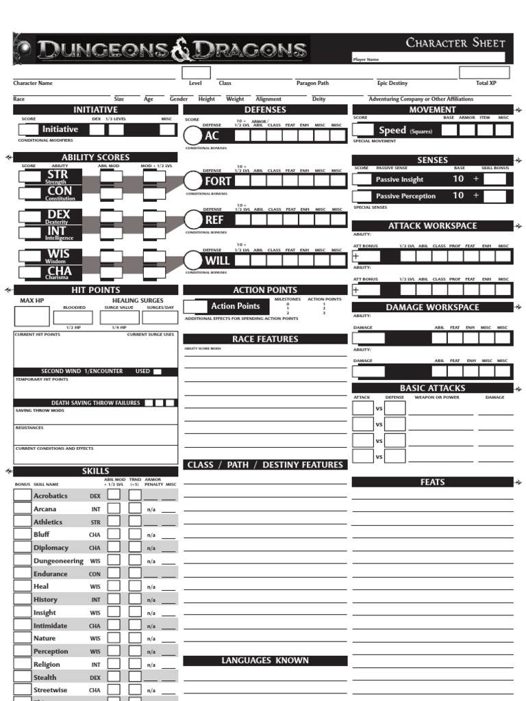 STR DEX INT CON: Character Sheet | PDF