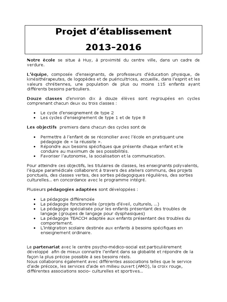 Projet Tablissement | Download Free PDF | Pédagogie | Cognition
