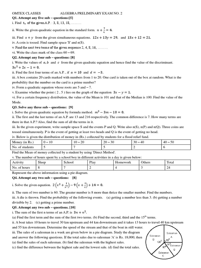 Algebra Question Paper 2014 II | PDF | Quadratic Equation | Equations