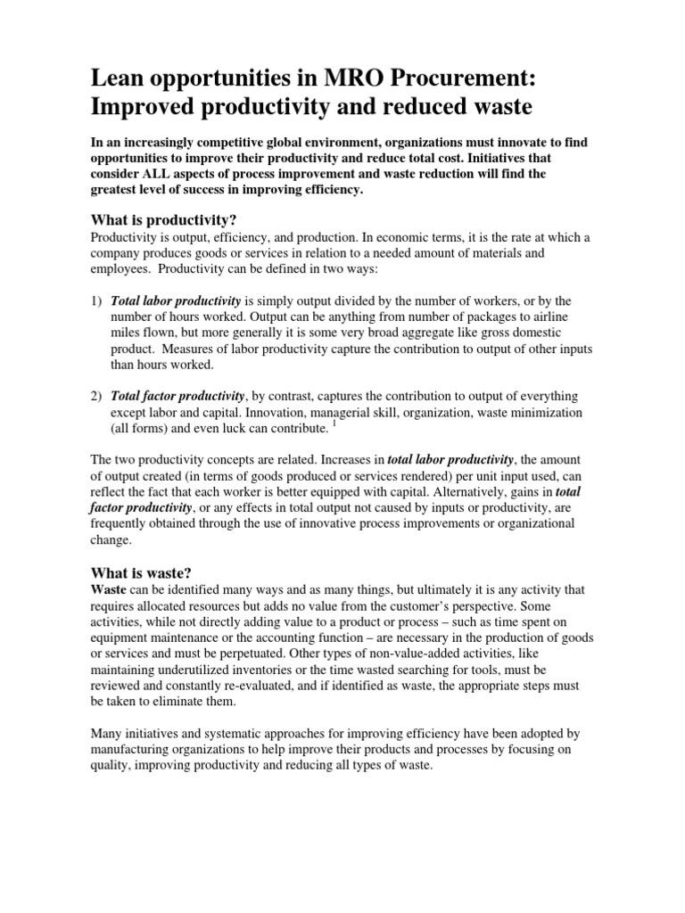 Lean Mro Productivity | PDF | Lean Manufacturing | Labour Economics