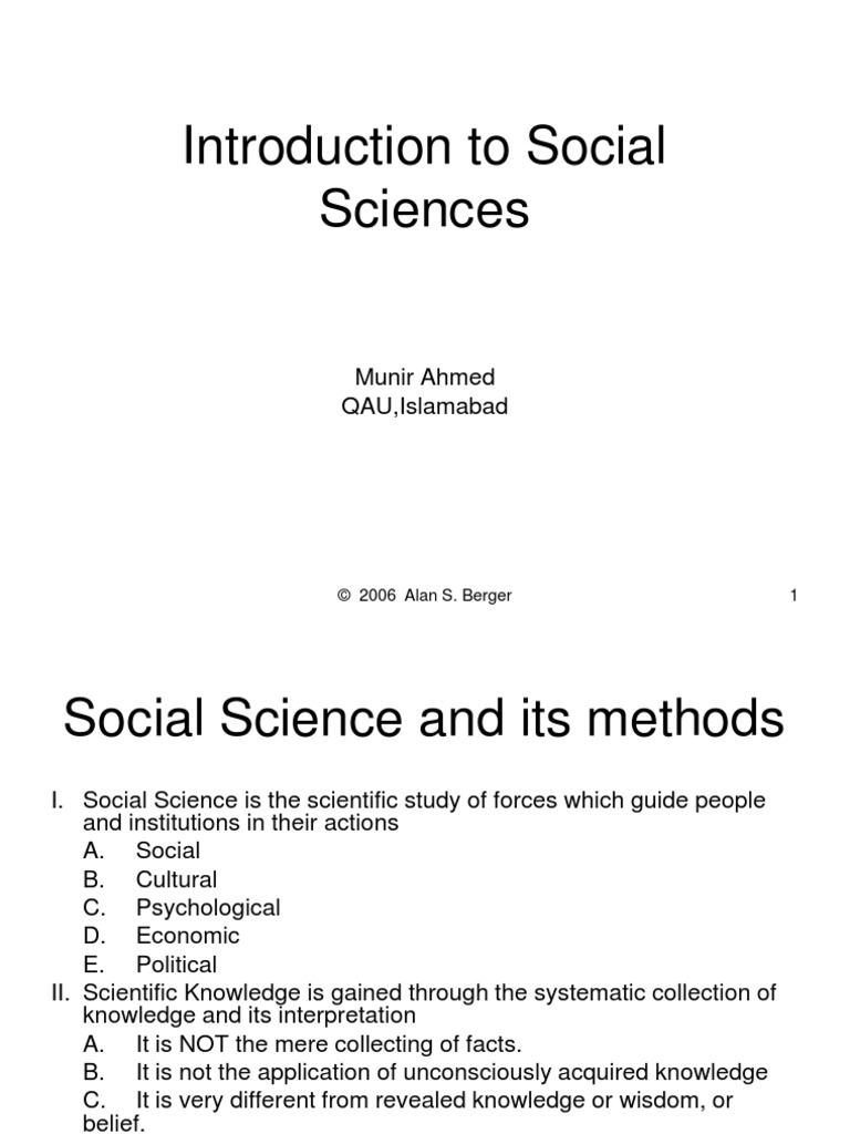 Introduction To Social Sciences: Munir Ahmed QAU, Islamabad | PDF ...