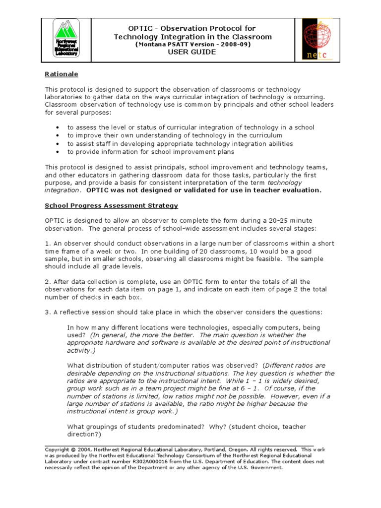 Rationale: OPTIC - Observation Protocol For Technology Integration in ...
