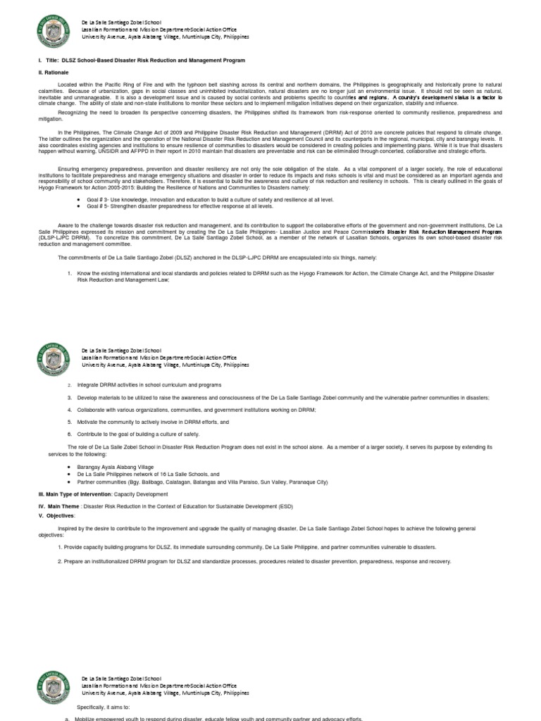 Project Proposal sample | Disaster Risk Reduction | Emergency Management