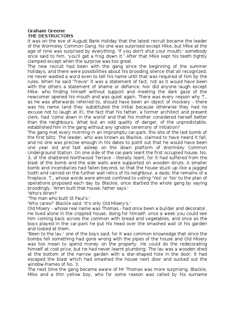 Graham Greene-The Destructors | PDF | Nature
