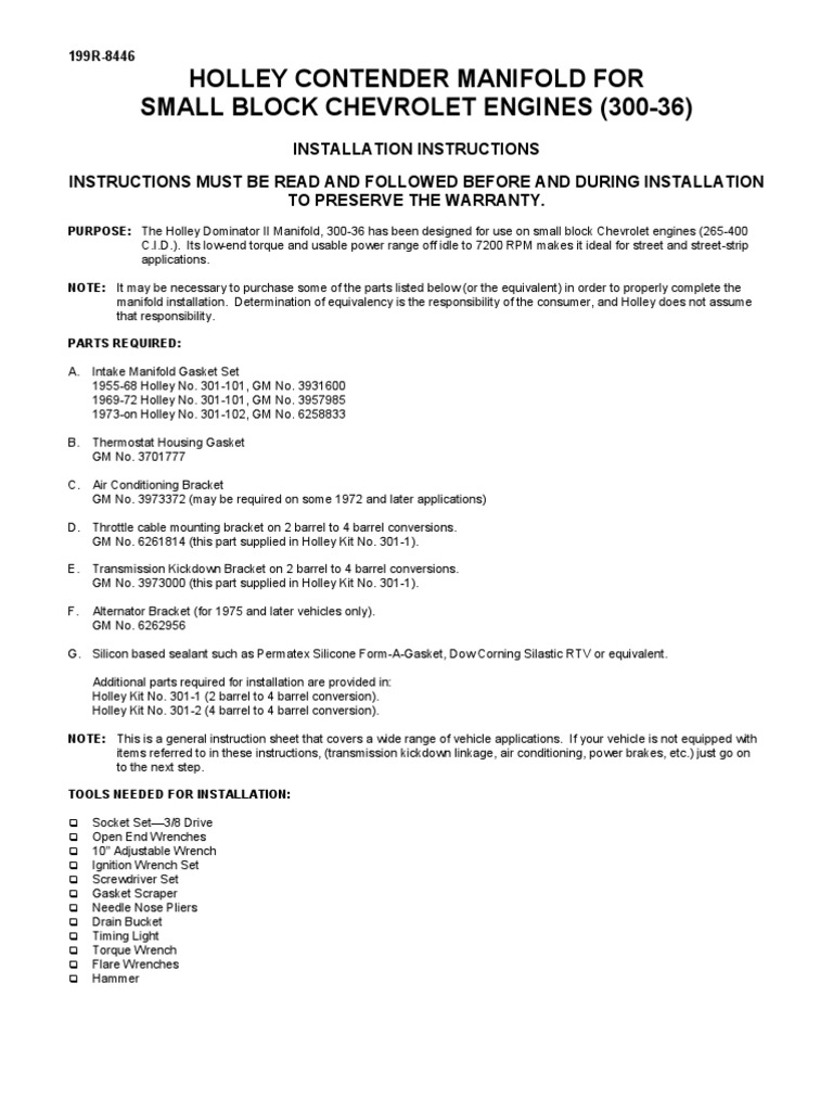 Holley SBC Installation Manual | PDF | Technology & Engineering