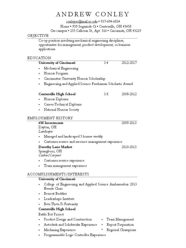 Mechanical Engineering Co-op Resume | PDF